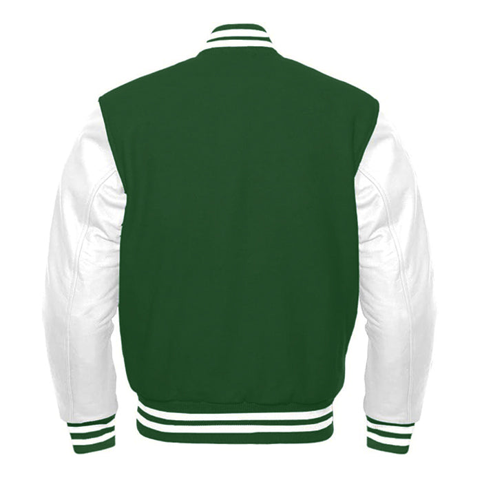 Varsity Premium Quality Plain Green Polyester Body & White PU Sleeve J ...