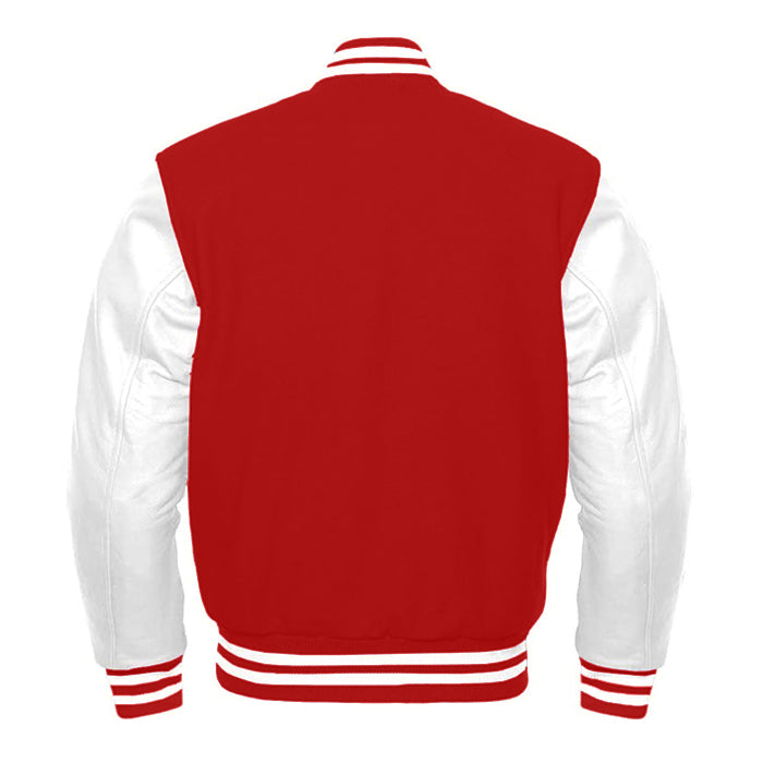 Varsity Premium Quality Plain Red Polyester Body & White PU Sleeve Jac ...