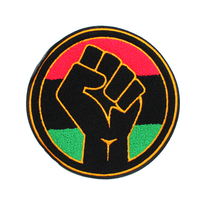 Black Power Fist Up Round Chenille Patch – tackletwill